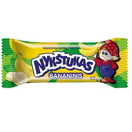Glaistytas varškės sūrelis Nykštukas 45g bananinis 24.3%